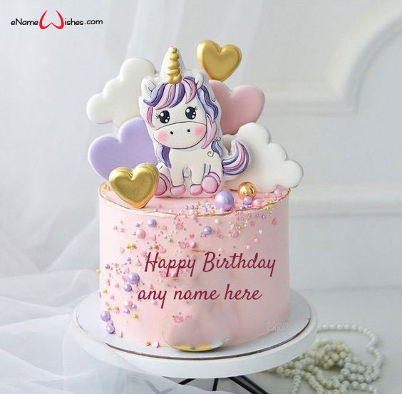 Unicorn Birthday Cake for Girl with Name Editor Online - Name Birthday ...
