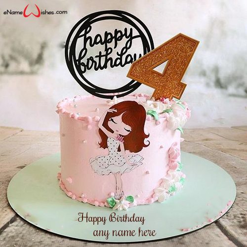 4th Birthday Cake for Girl with Name - Name Birthday Cakes - Write Name ...