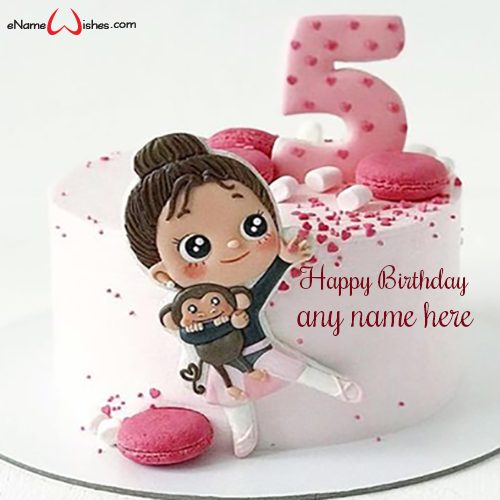5th Birthday Cake for Girl with Name - Name Birthday Cakes - Write Name ...