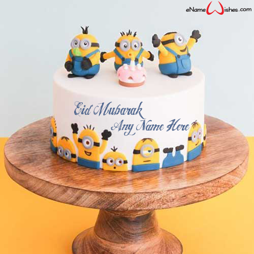 Cute Eid Mubarak Minions Wish Name Cake - Name Birthday Cakes - Write ...