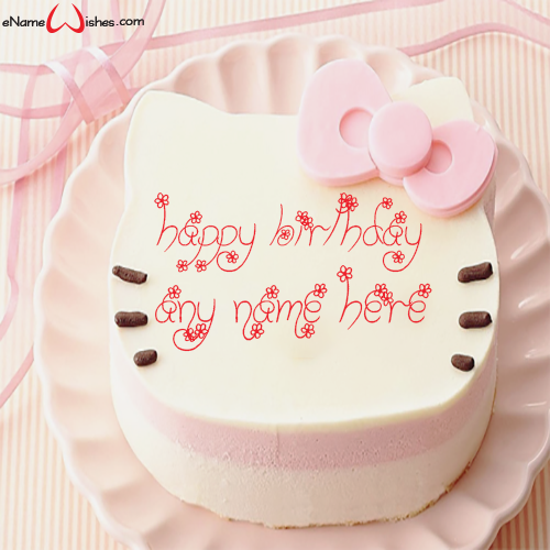 Cute Kitty Happy Birthday Wish Name Cake - Name Birthday Cakes - Write ...