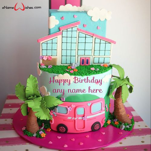 Barbie Dream House Birthday Cake with Name - Name Birthday Cakes ...