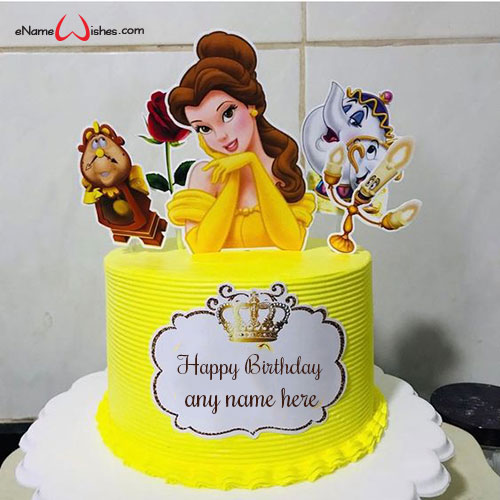 Belle Birthday Cake for Girl with Name Editable - Name Birthday Cakes ...
