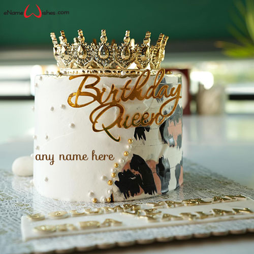 Birthday Queen Stylish Name Edit Cake Design - Name Birthday Cakes ...
