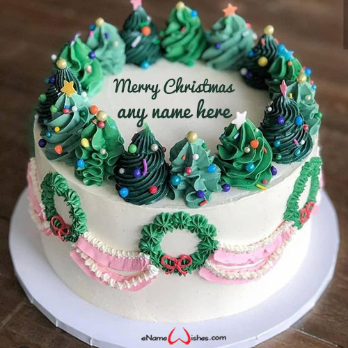 Christmas Tree Cake with Name Editing - Name Birthday Cakes - Write ...