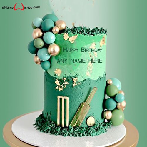 Cricket Themed Birthday Cake with Name Edit - Name Birthday Cakes ...