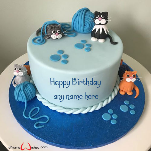 Cute Happy Birthday Cake with Name for Cat Lover - Name Birthday Cakes ...