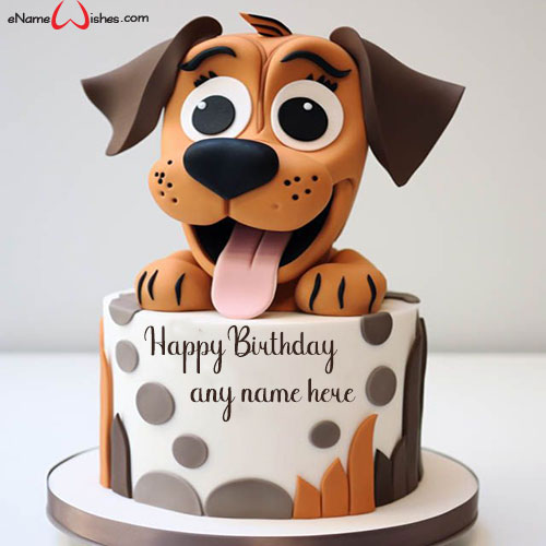 Dog Themed Birthday Party Cake with Name Edit - Name Birthday Cakes ...
