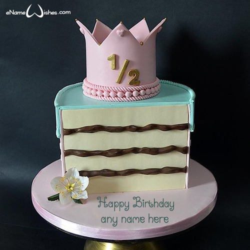 Little Princess Half Birthday Cake with Name Edit - Name Birthday Cakes ...